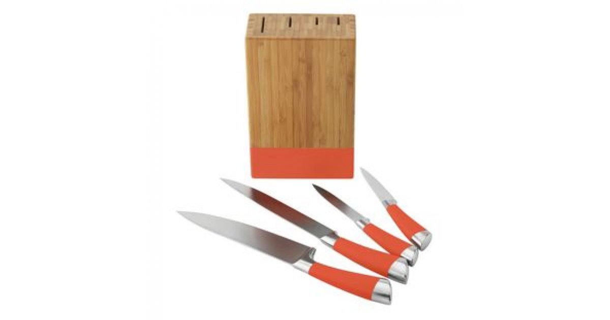 ColourMatch 4 Piece Knife Block Set In Aqua/Coral £7.99 @ Argos