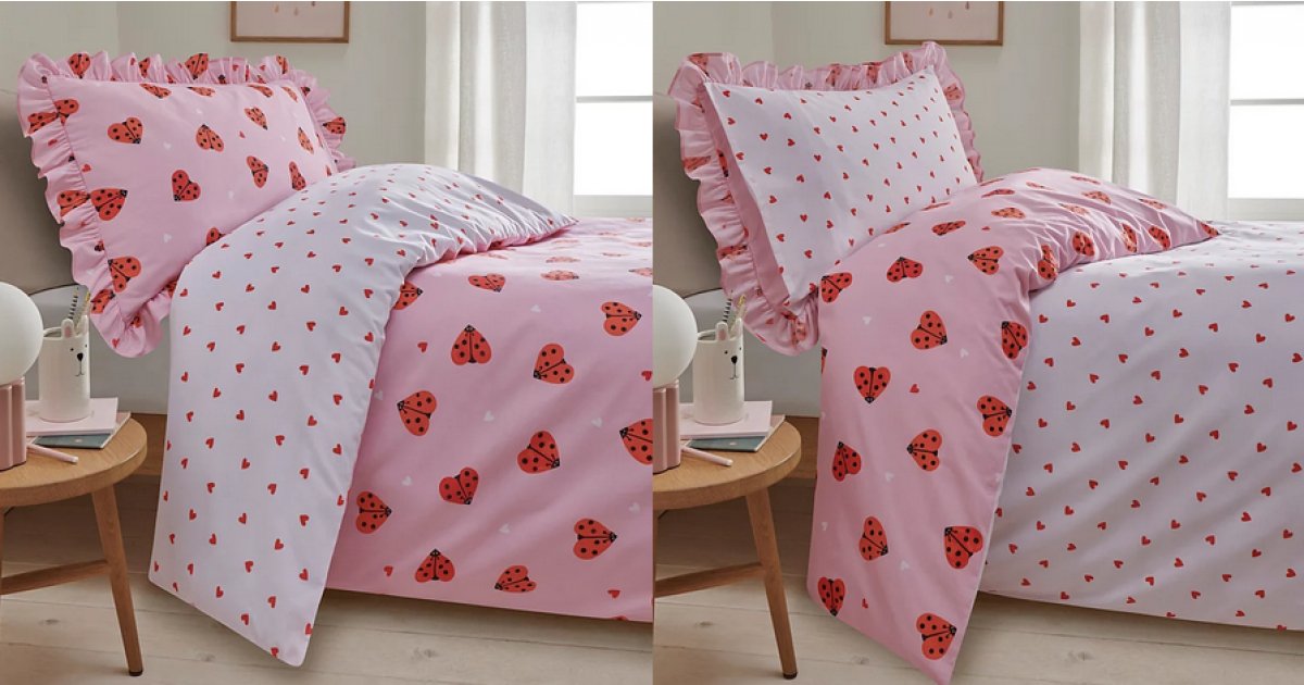 Pink Love Bug Frill Trim Reversible Duvet Set from £12 @ Asda George