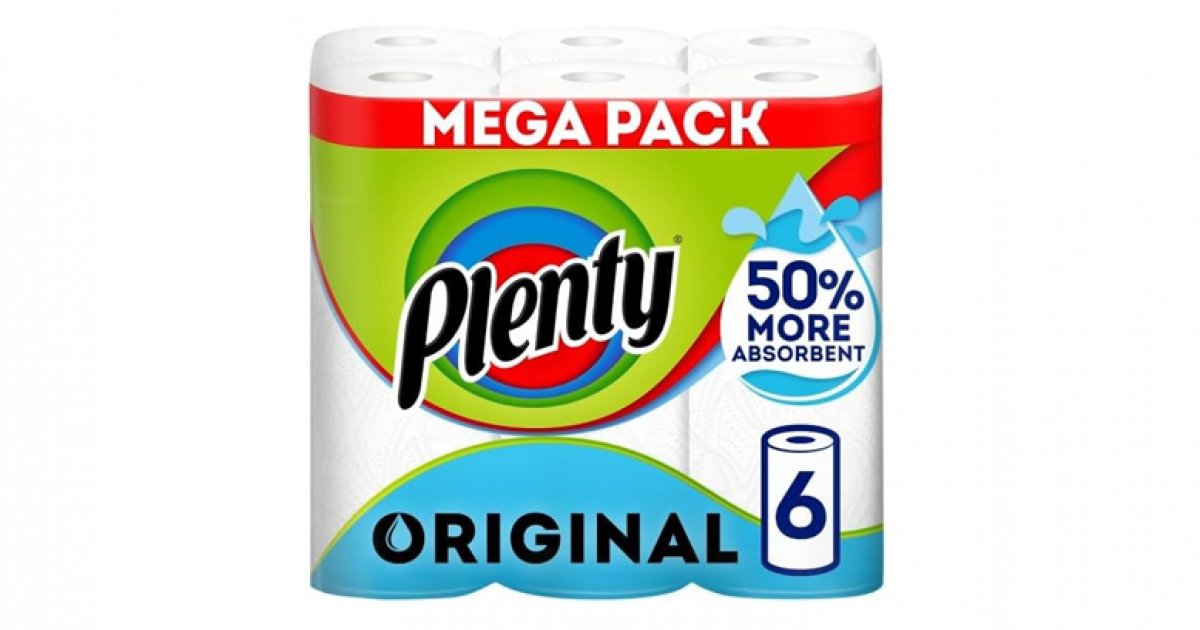 Plenty Kitchen Roll, 6 Rolls, 2-Ply Tissue £4.51 @ Amazon